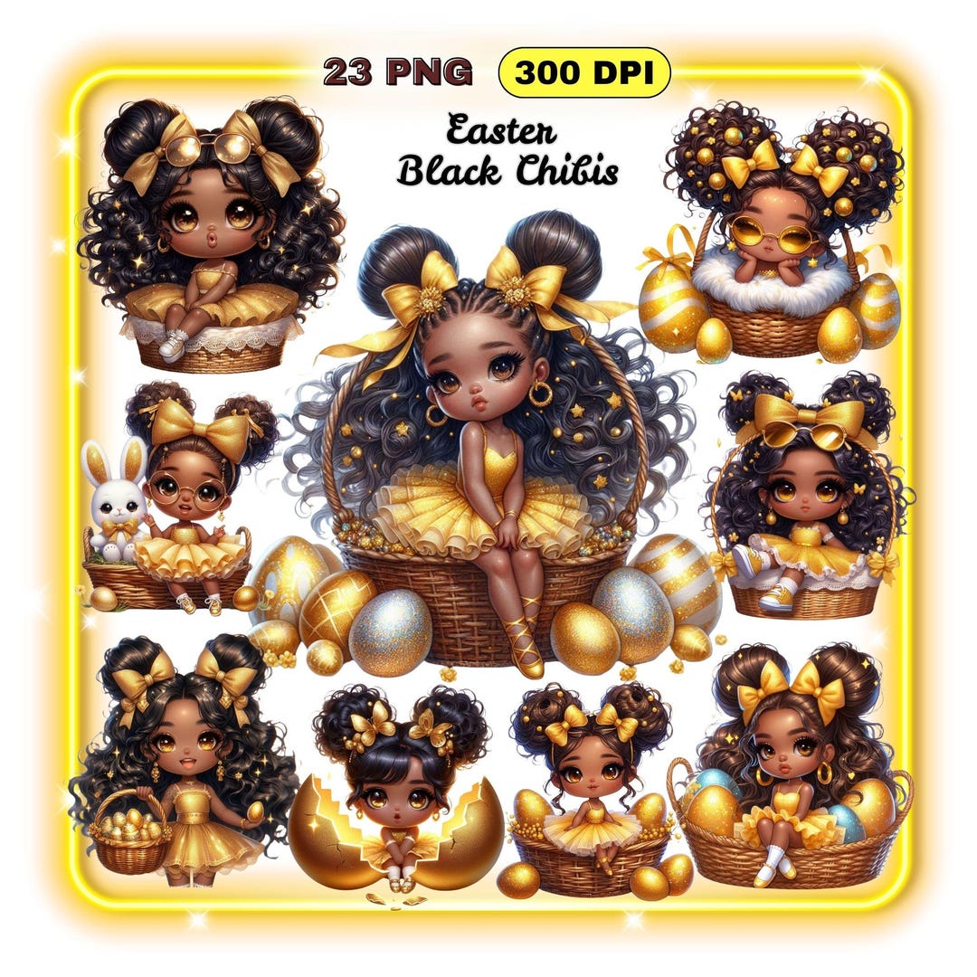Black Girl Easter Clipart Bundle Party PNG Easter Bunny Pretty Adorable ...