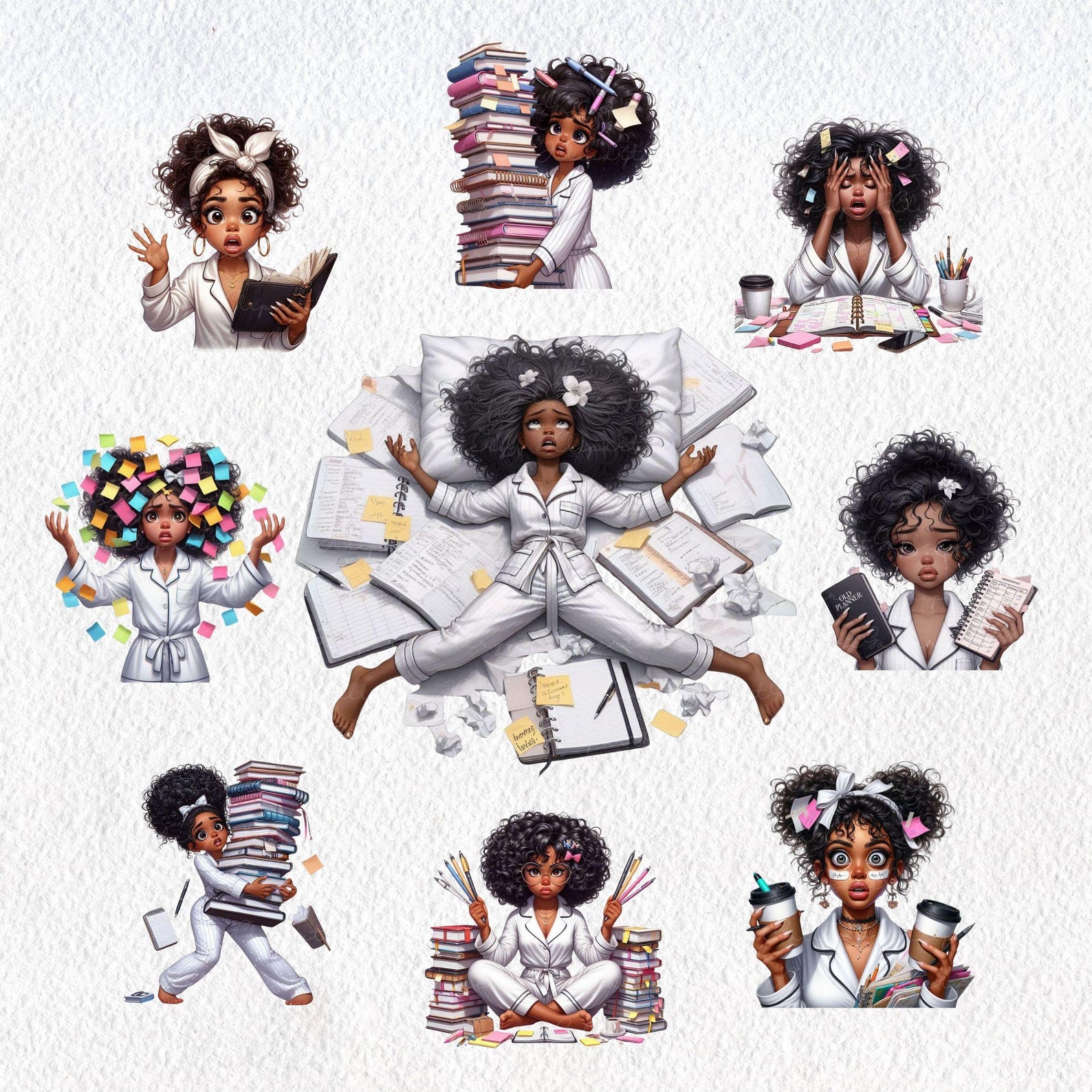 Quirky Planner Black Girl Png Clipart, Watercolor Planner Lover Clipart ...