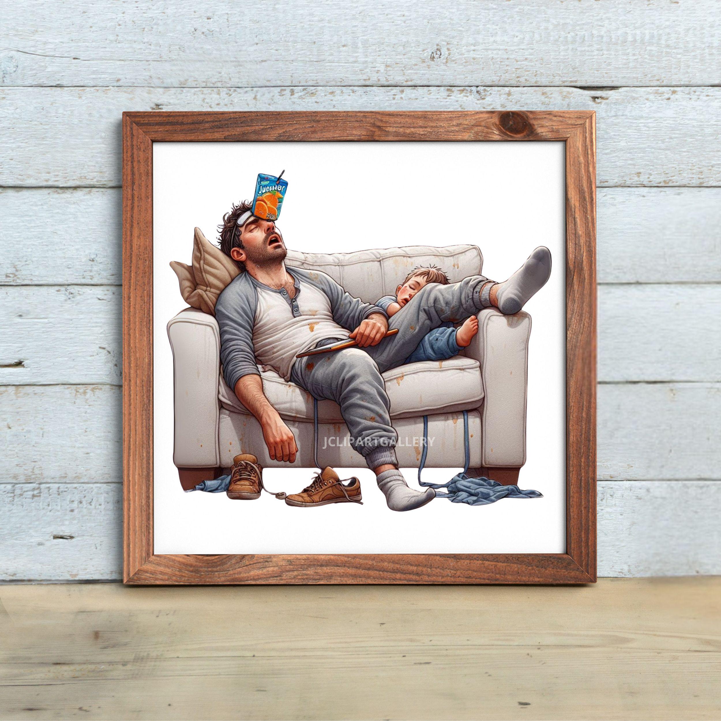 Exhausted Dad With Kids Clipart, Fatherhood Chaos, Father's Day Clipart ...