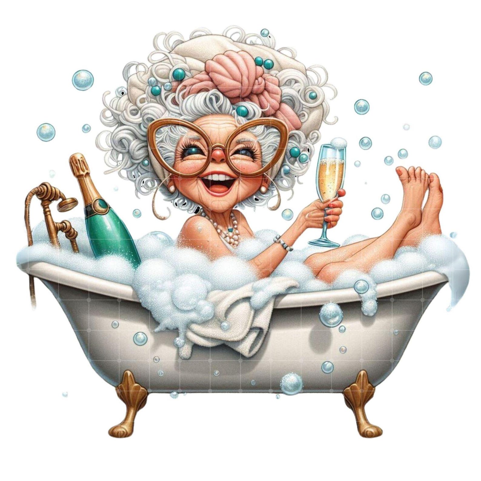 Quirky Grandma Bath Time Clipart Bundle, Fun Vintage Bathing Lady Clip ...