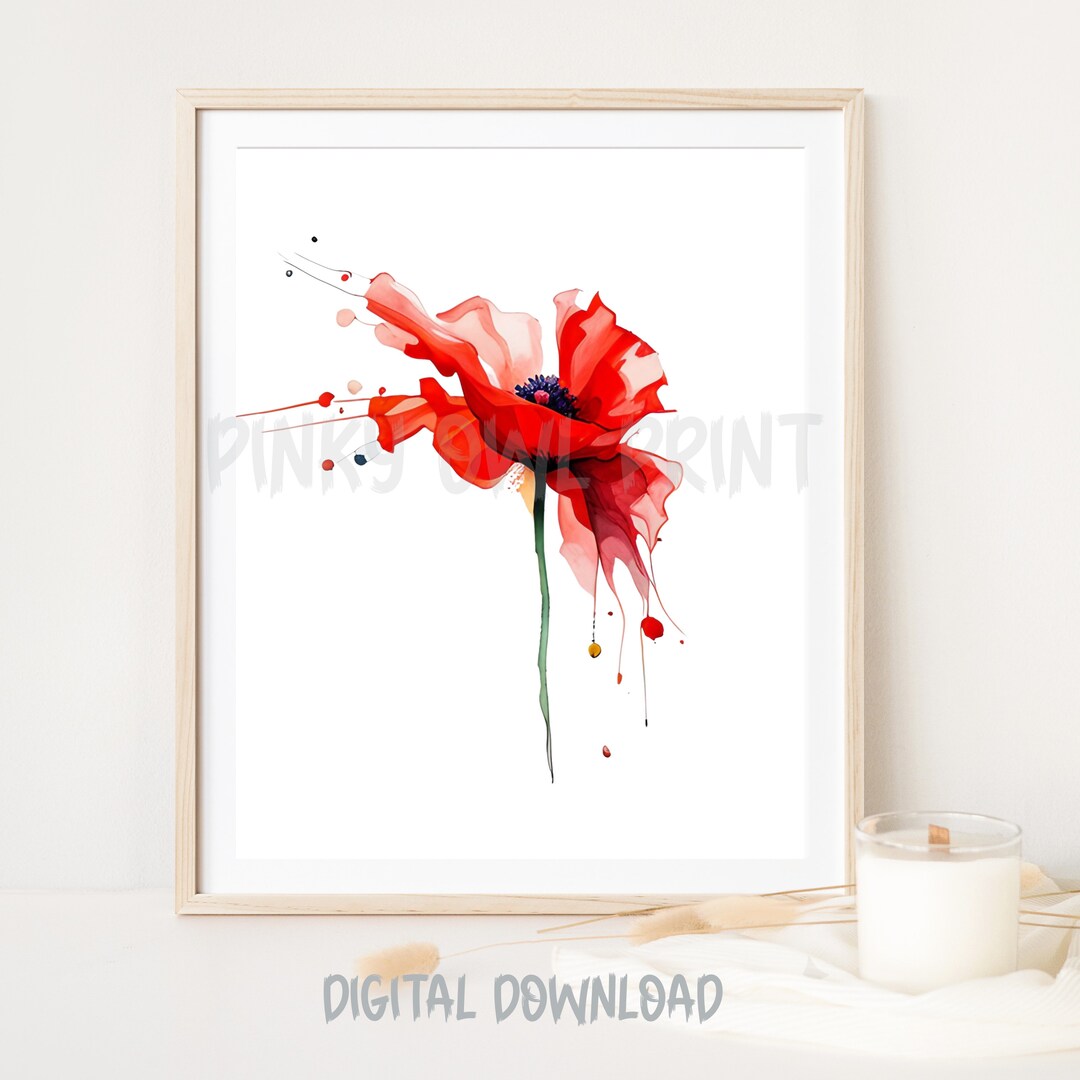 Minimalist Poppy Art Print L Watercolor Poppy Print L Digital - Etsy