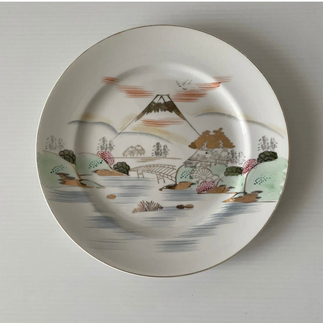 Japanese Style Pink, Green & Gold Hand Painted Plate 25cm Vintage. - Etsy