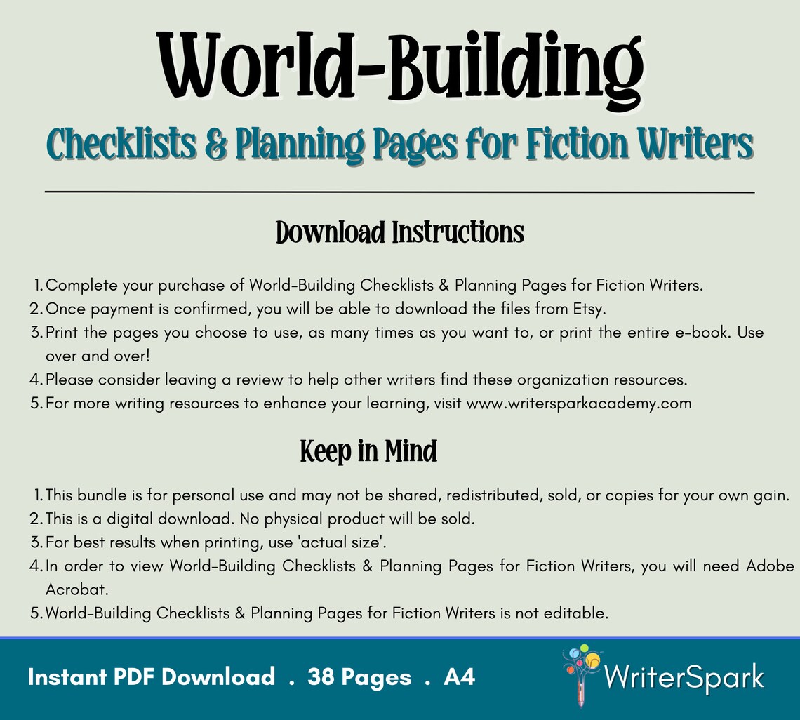 World-building Checklists and Planning Pages for Fiction Writers ...