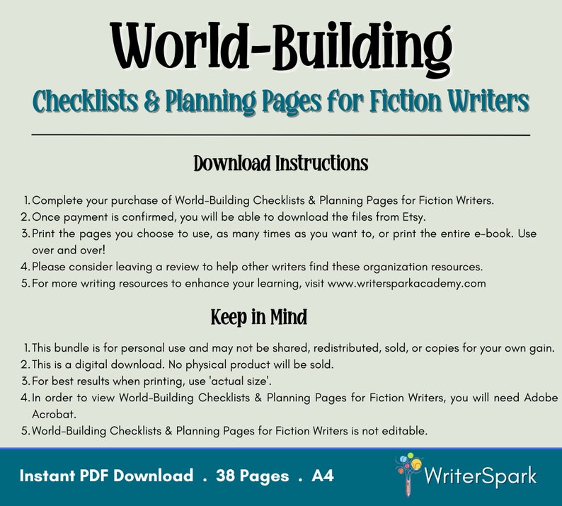 World-building Checklists and Planning Pages for Fiction Writers ...