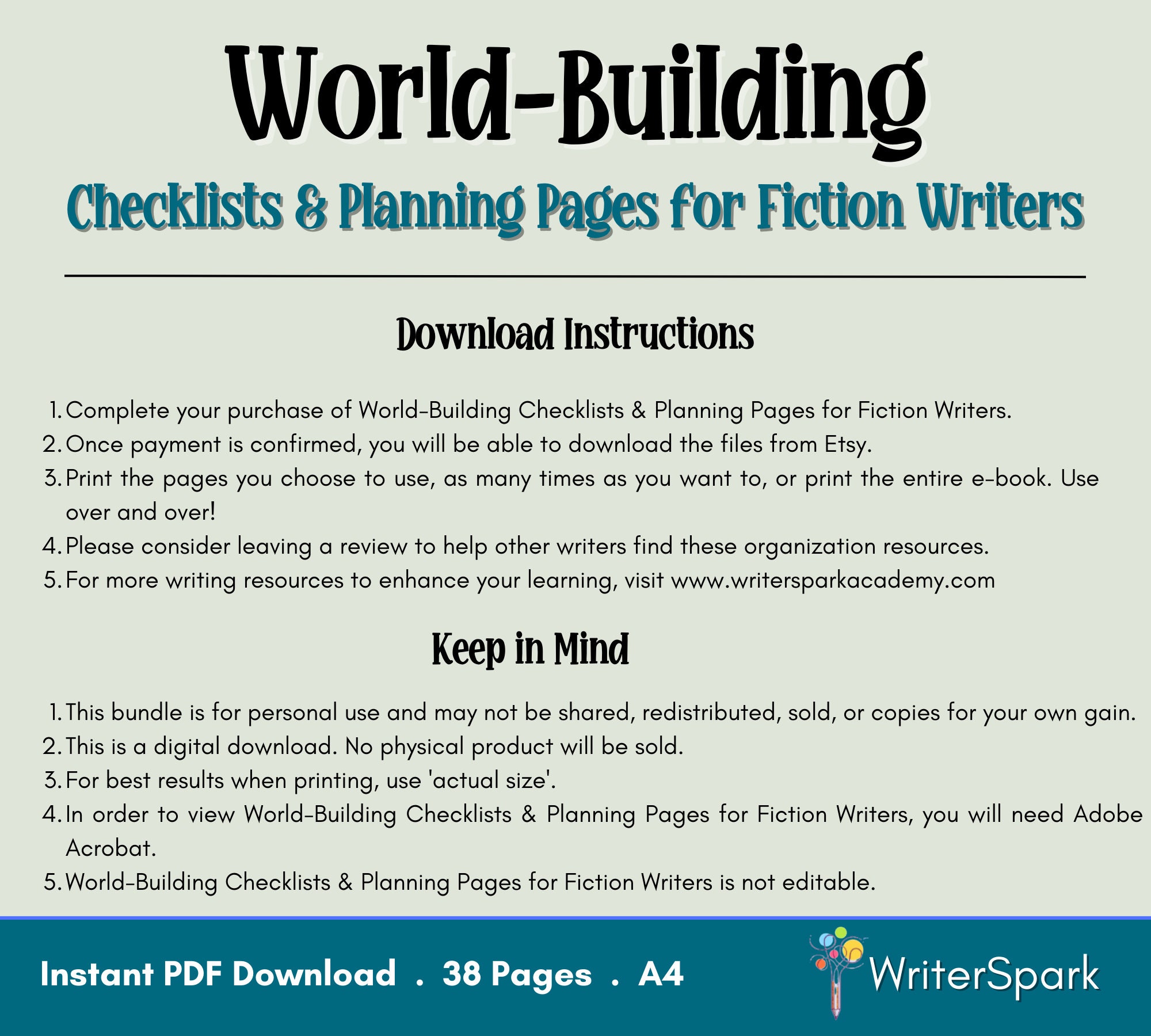 World-building Checklists and Planning Pages for Fiction Writers ...
