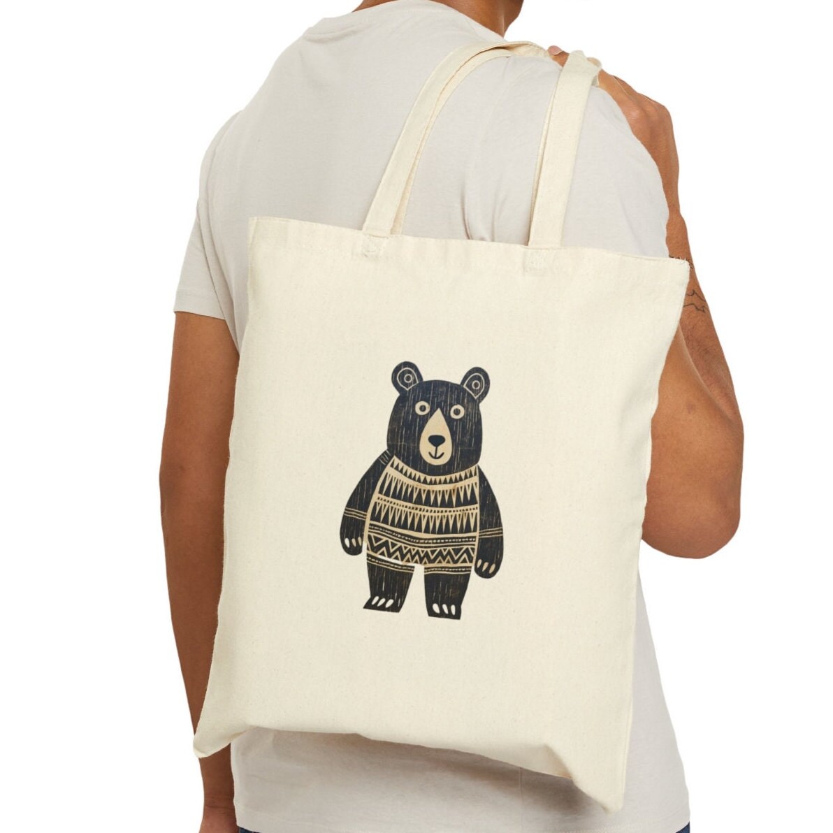 Cute Bear Canvas Tote Bag, Friendly Bear Shopping Bag, Eco-friendly ...