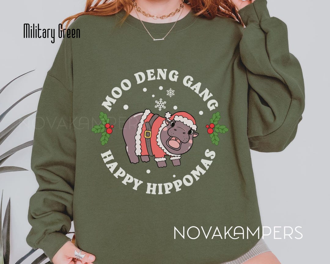 Happy Hippomas Moo Deng Gang Sweatshirt, Cute Hippo Xmas Sweater ...
