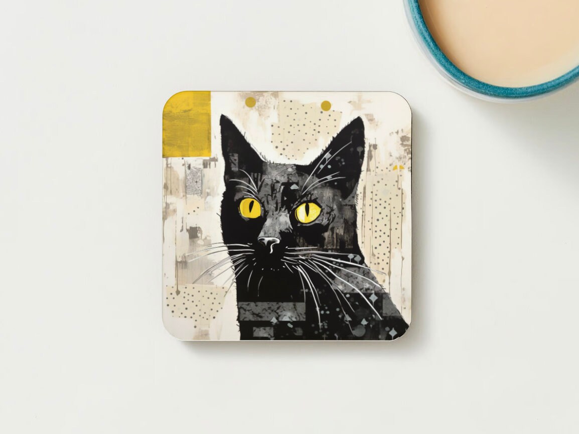 Abstract Black Cats Coasters Set of 4, Mid Century Style Drinks ...