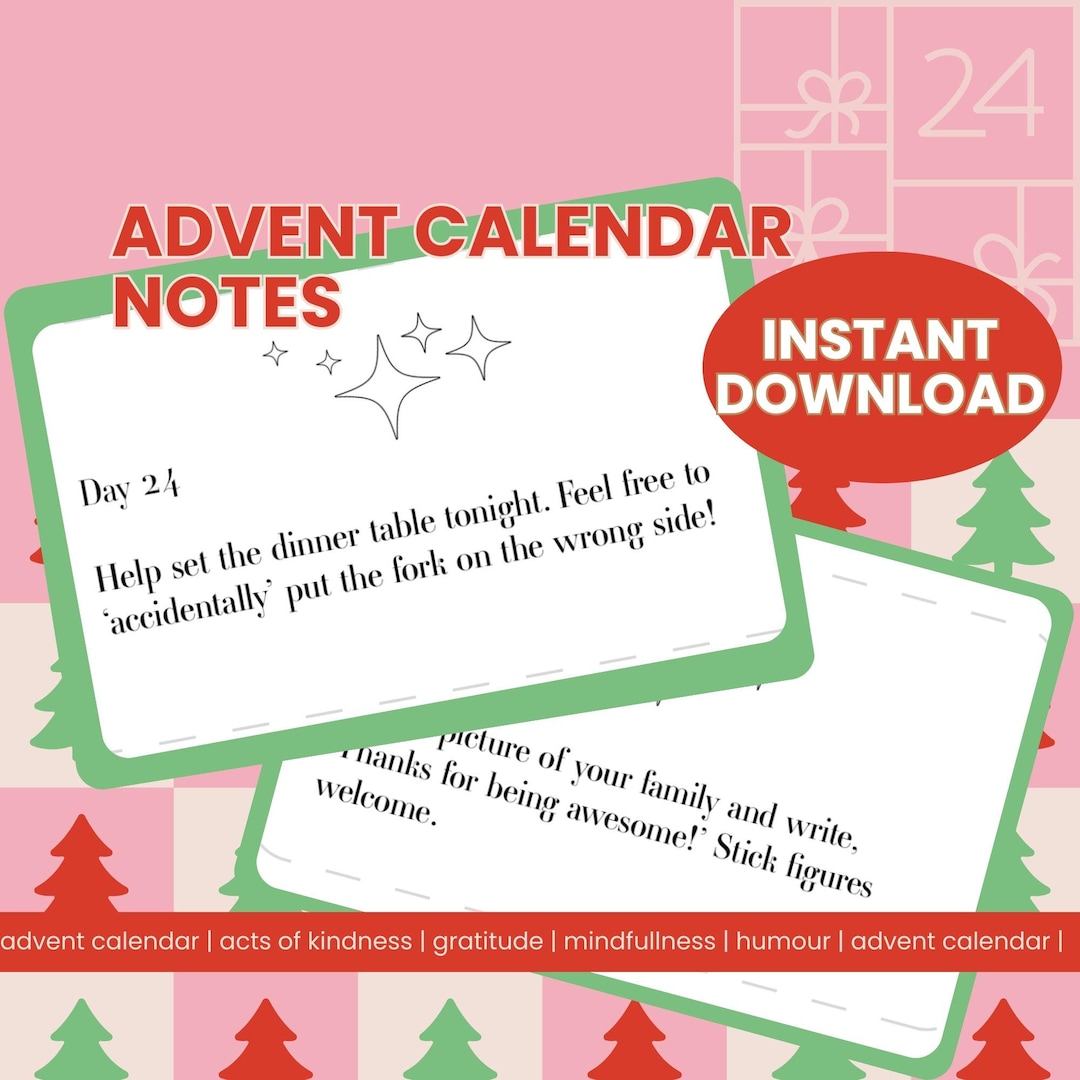 Funny Advent Calendar Notes for Kids | Printable Kindness Gratitude and ...