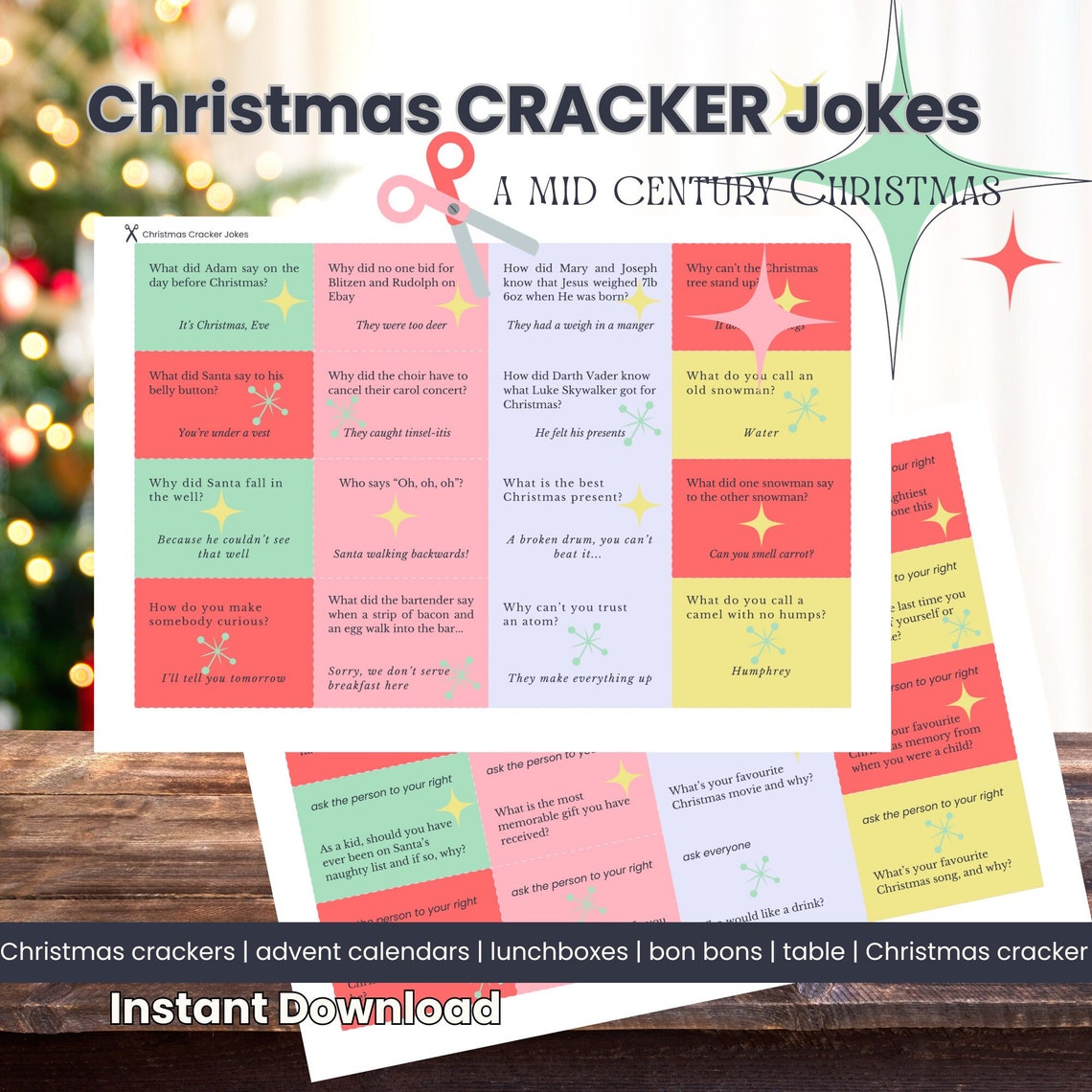 Printable Funny Christmas Cracker Jokes, Christmas Conversation Starters for Bonbons, Advent ...