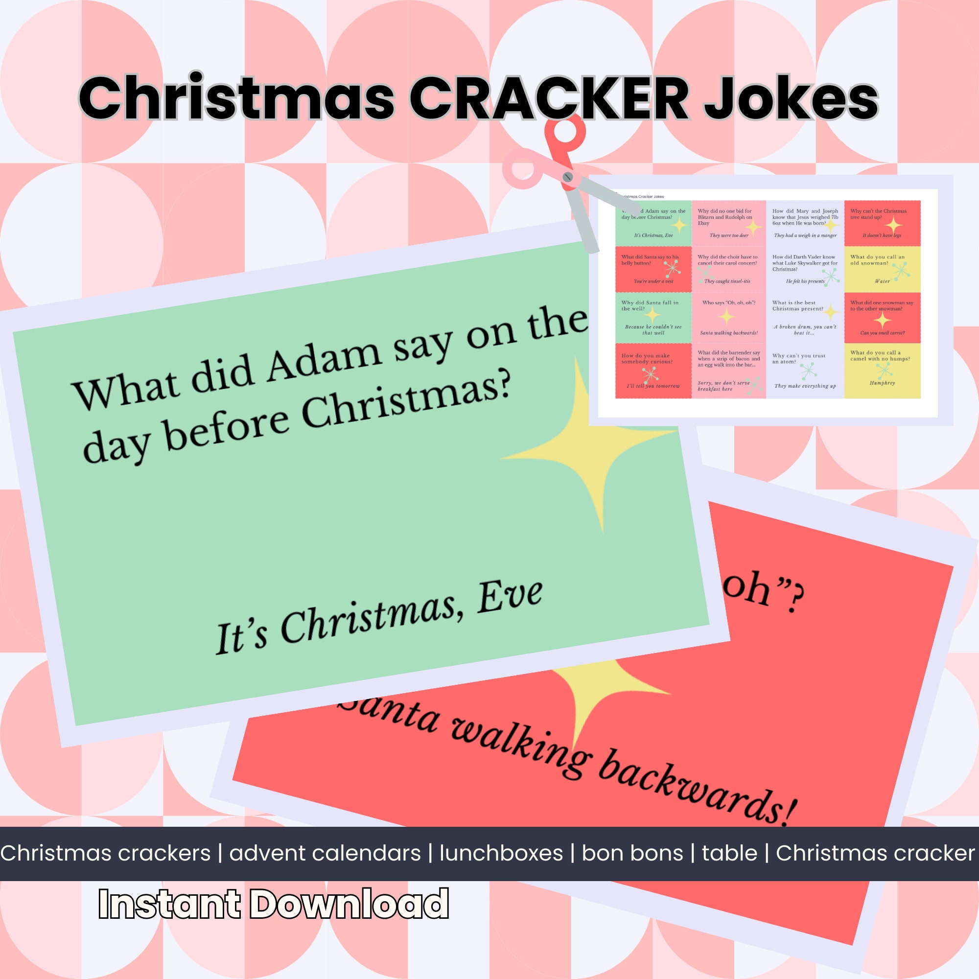 Printable Funny Christmas Cracker Jokes, Christmas Conversation Starters for Bonbons, Advent ...