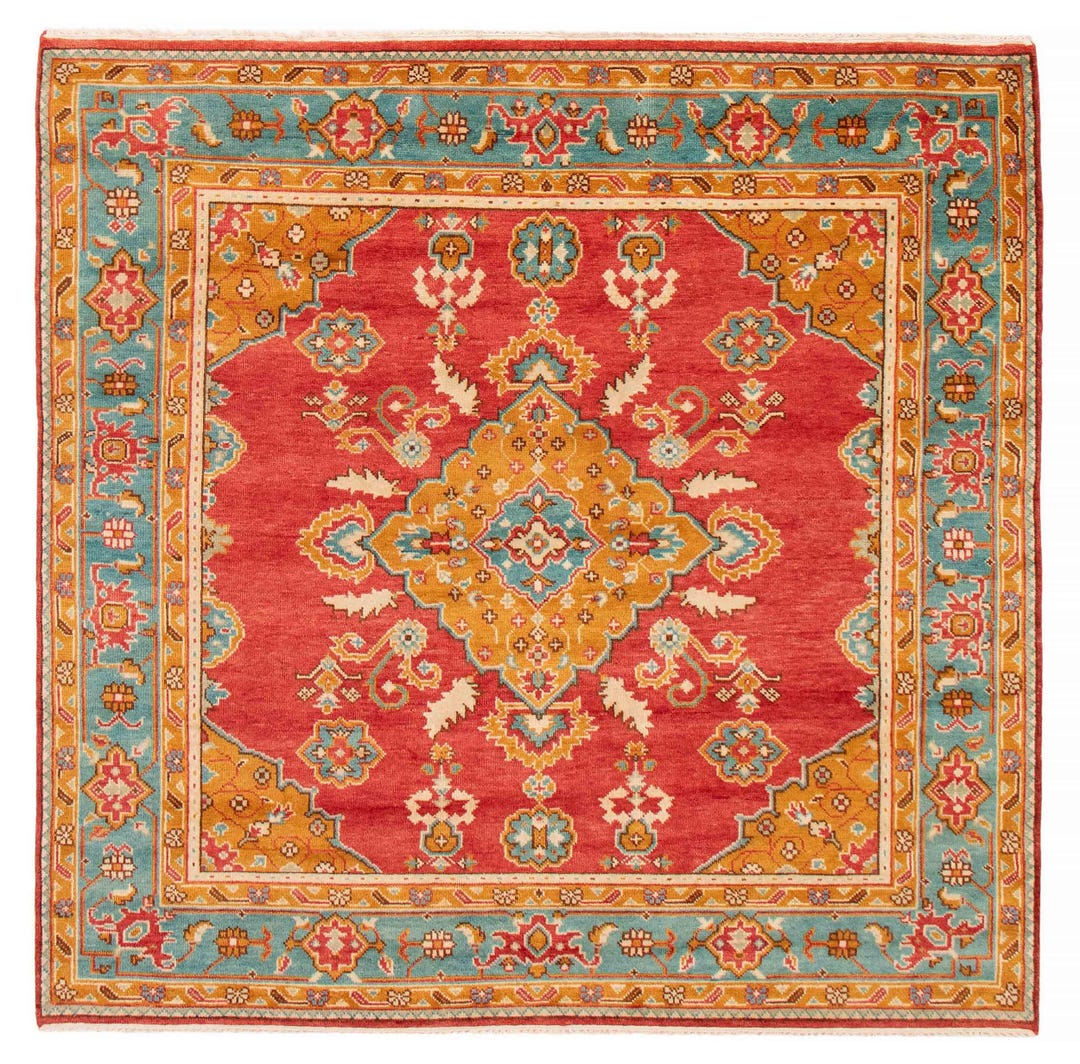 8x8 Area Rug, 8x8 Square Vintage, 8x8 Red Turquoise Square Vintage Rug ...