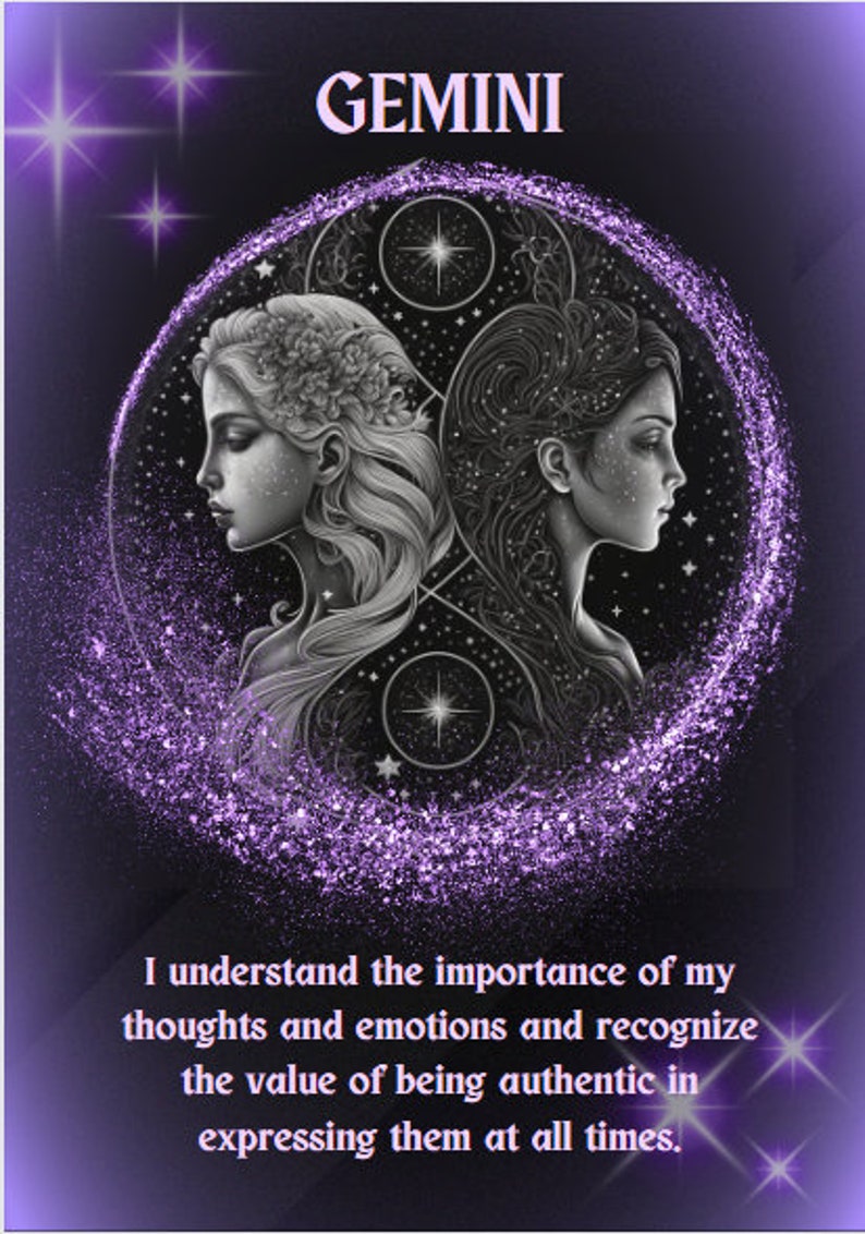 Gemini Zodiac Sign Art Print: Positive Affirmation (digital Download ...