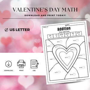 Valentine's Day Color by Number and Matching Addition to 20, Math Color ...