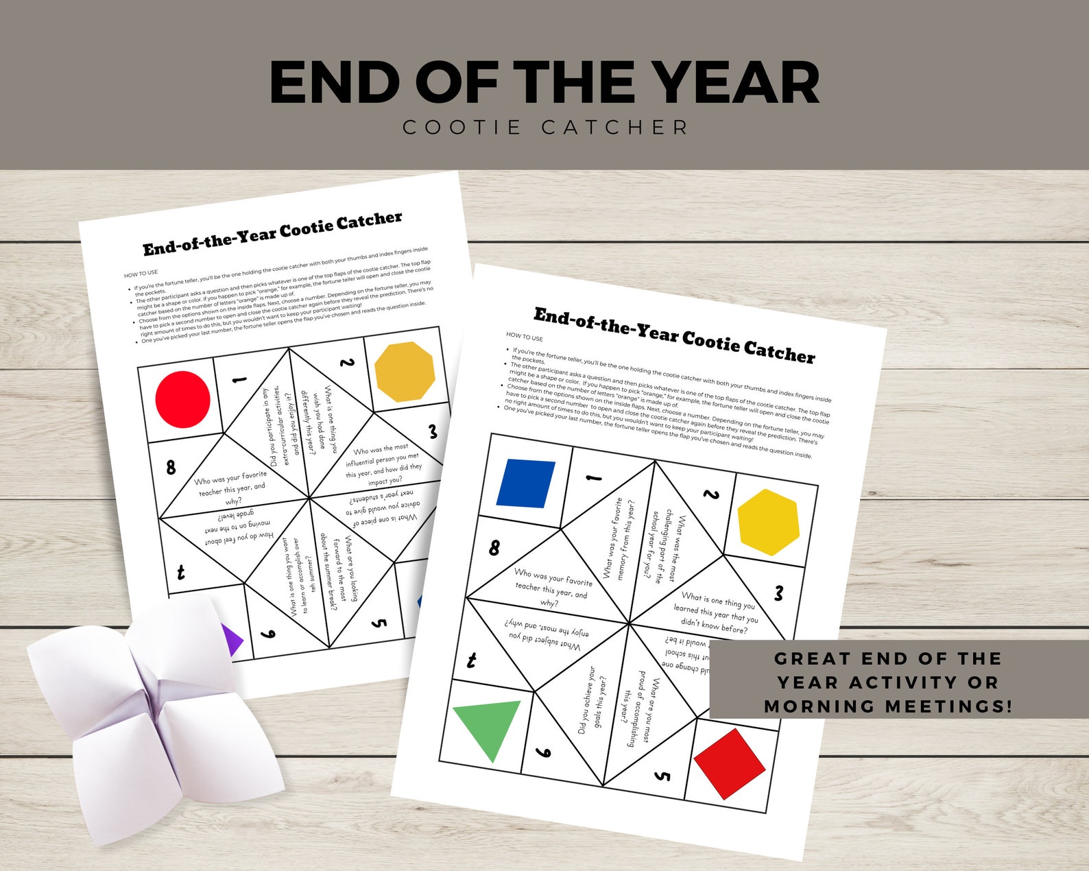 End of the Year Activity Cootie Catcher Printable, Game for 2-6 Grade ...
