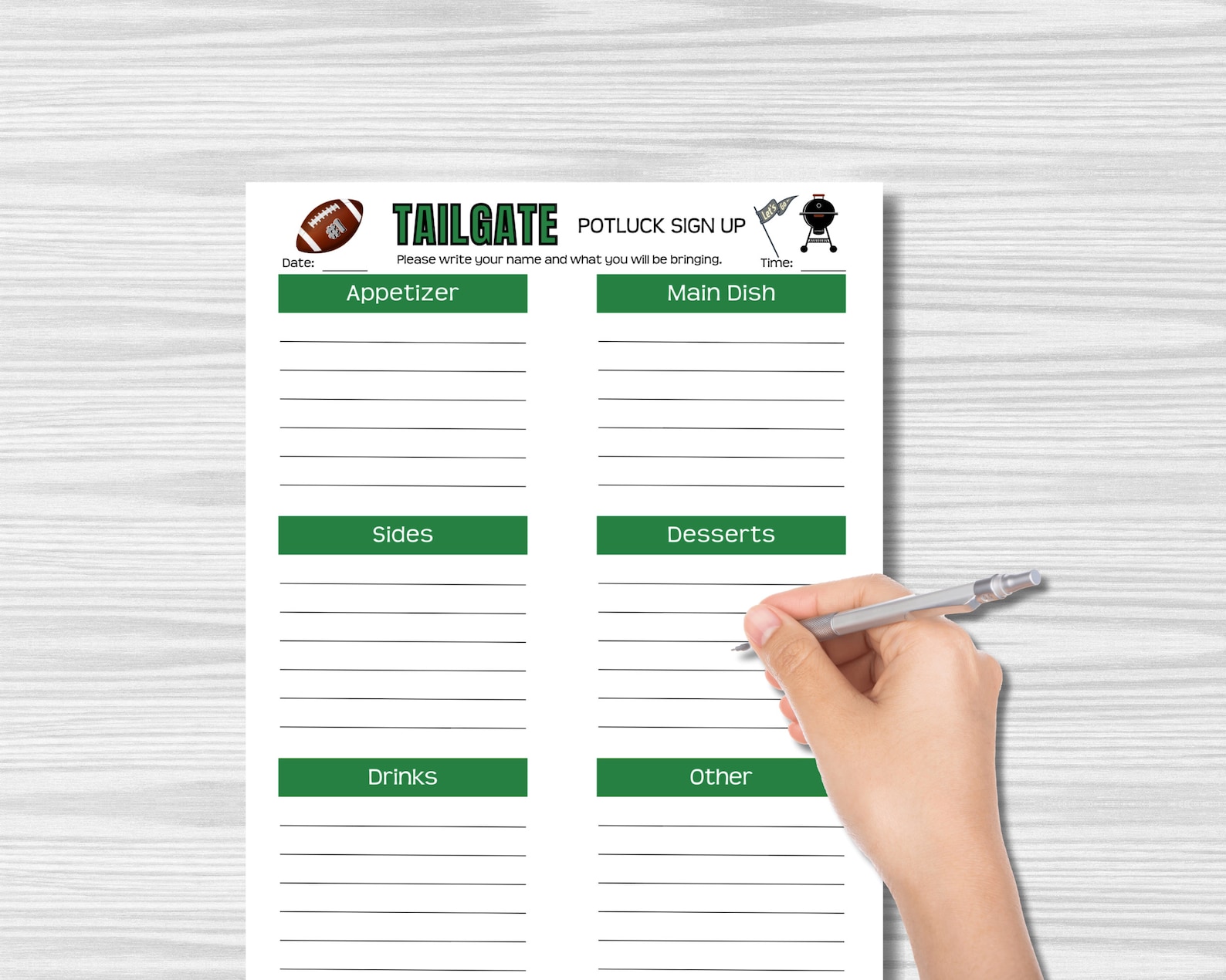 Football Tailgate Party Potluck Sign up Sheet Printable, Potluck Sign ...