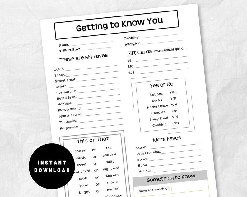 Get to Know You Questionnaire Printable, Team Building All About Me ...