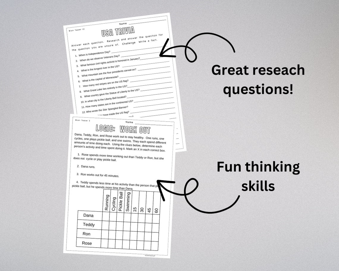 Brain Teasers Word Puzzles Bundle for Grades 3-6 Printable, Thinking ...