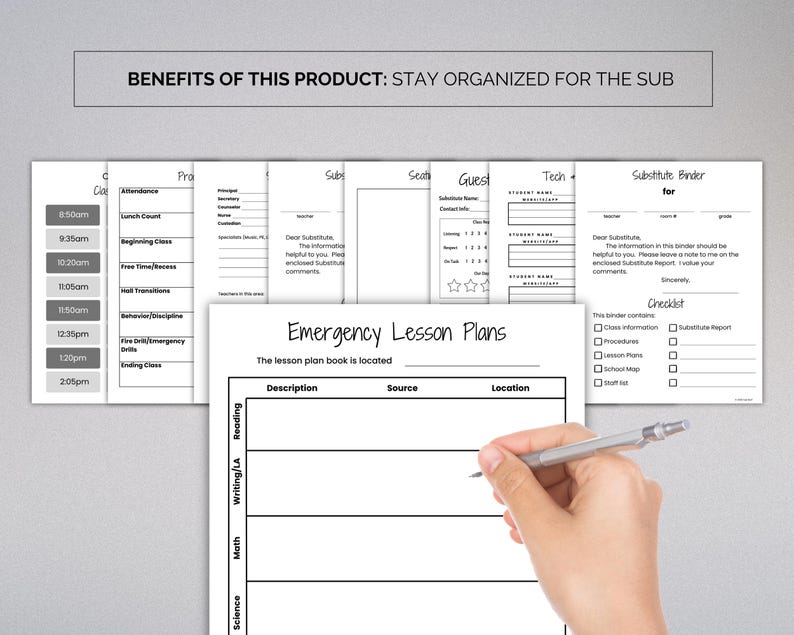 Substitute Teacher Binder Editable Template, Substitute Plans, Sub Plan ...