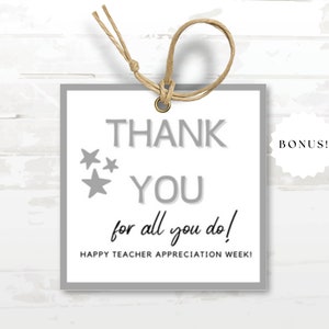 Printable Teacher Appreciation Gift Tag, Thank You for All You Do, You ...