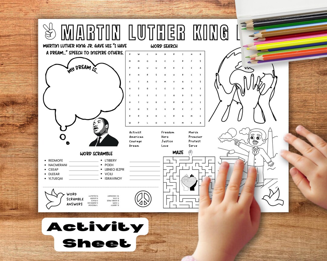MLK Day Coloring Activity Placemat Printable, Classroom Activity ...