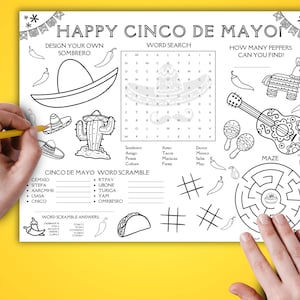 Cinco De Mayo Coloring Activity Placemat Printable, Fiesta Game ...