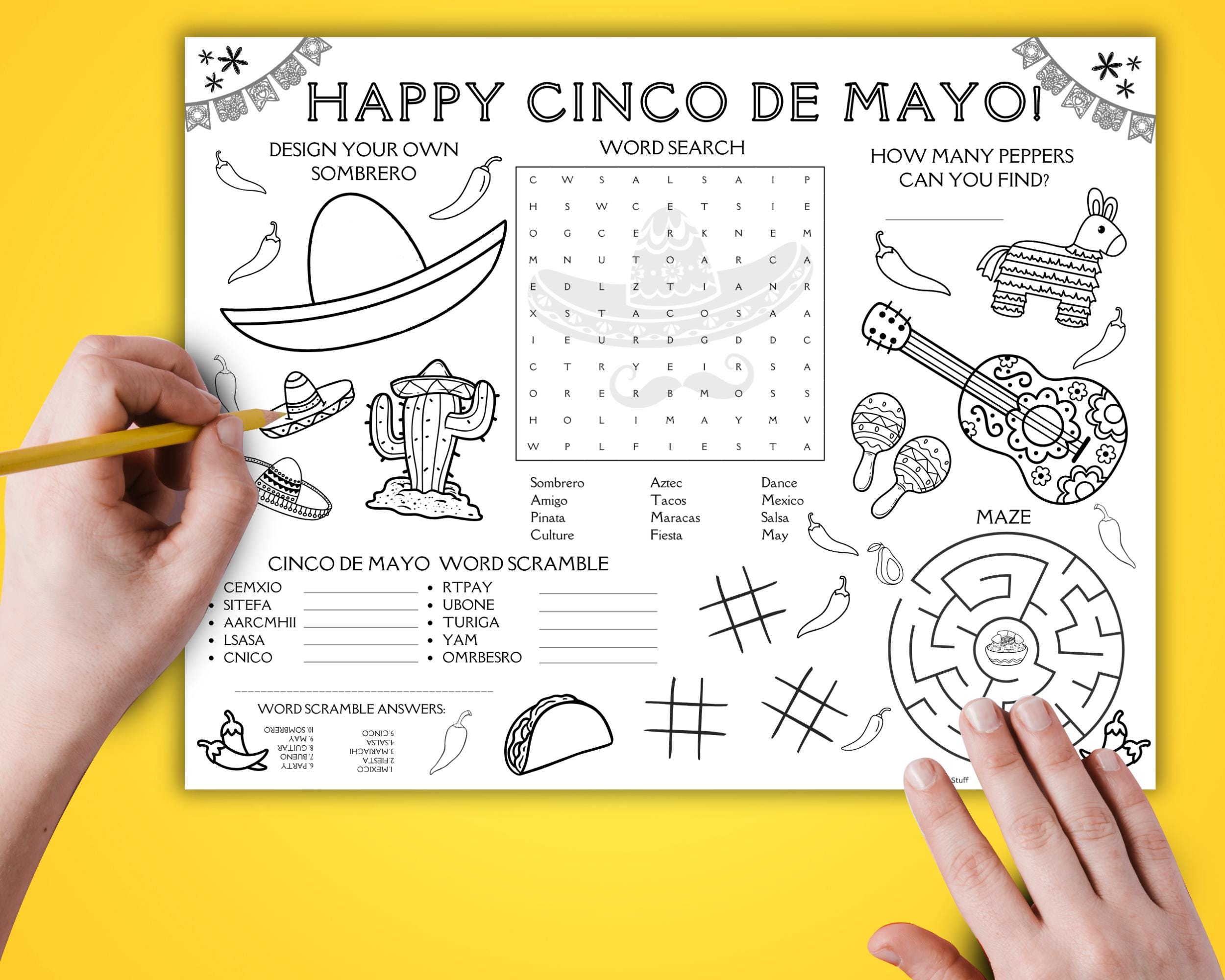Cinco De Mayo Coloring Activity Placemat Printable, Fiesta Game ...