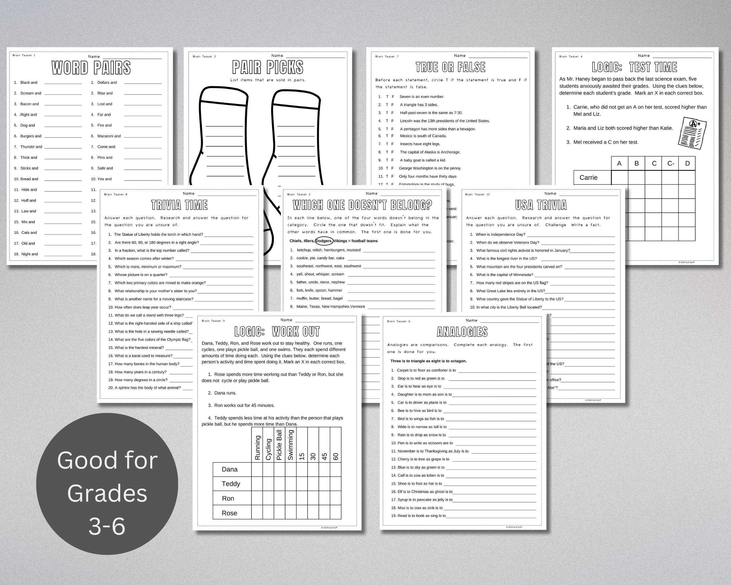 Brain Teasers Word Puzzles Bundle for Grades 3-6 Printable, Thinking ...
