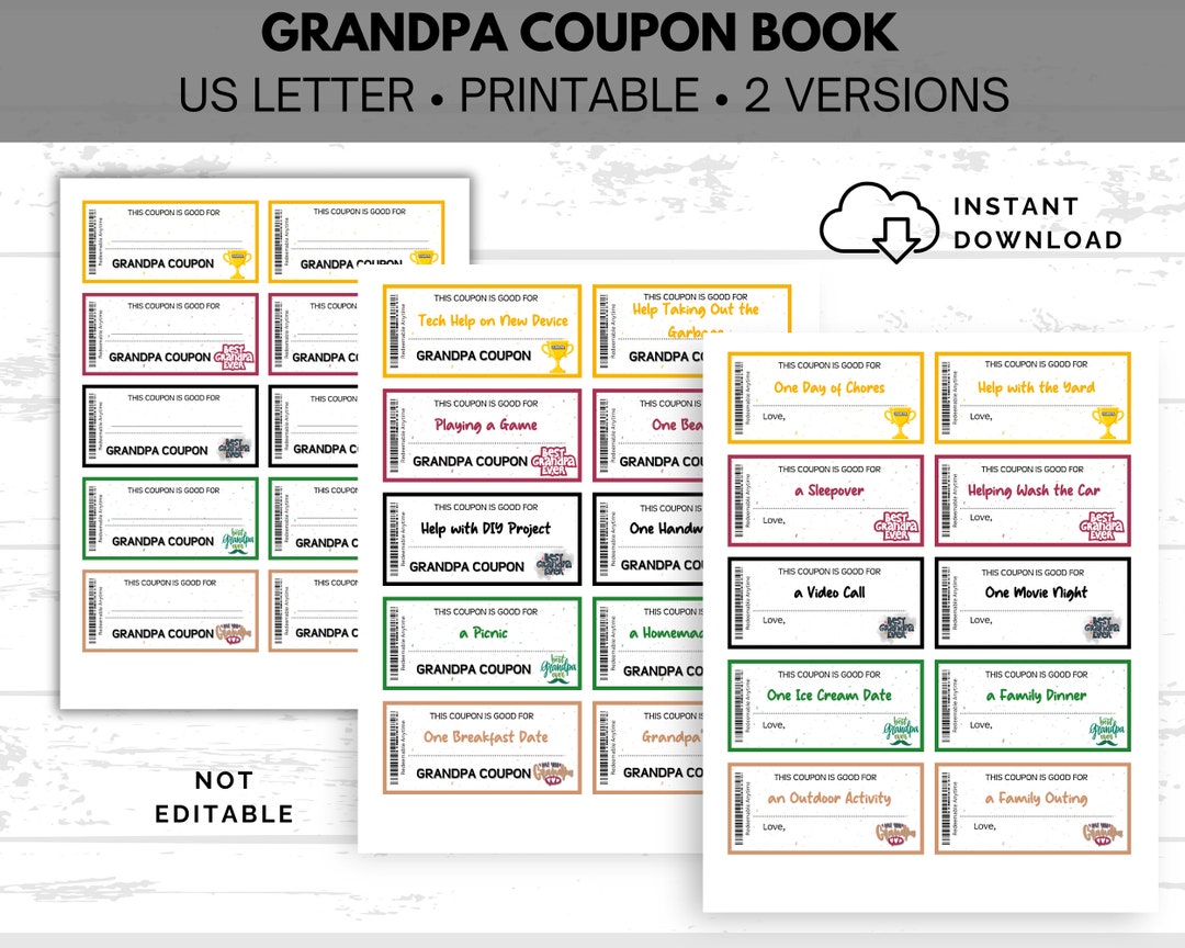 Grandpa Coupons, Coupon Book for Grandpa, Gift for Grandpa Printable ...