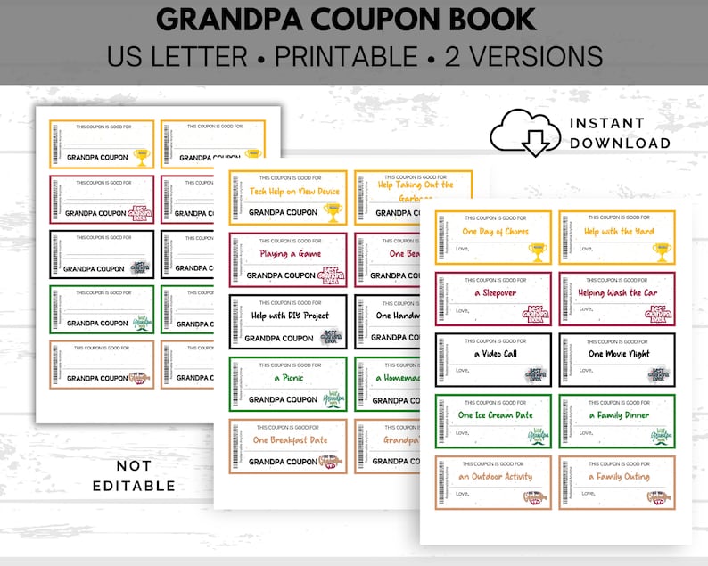 Birthday Coupon Booklet for Grandpa, Grandparents Day Gift, Fathers Day ...