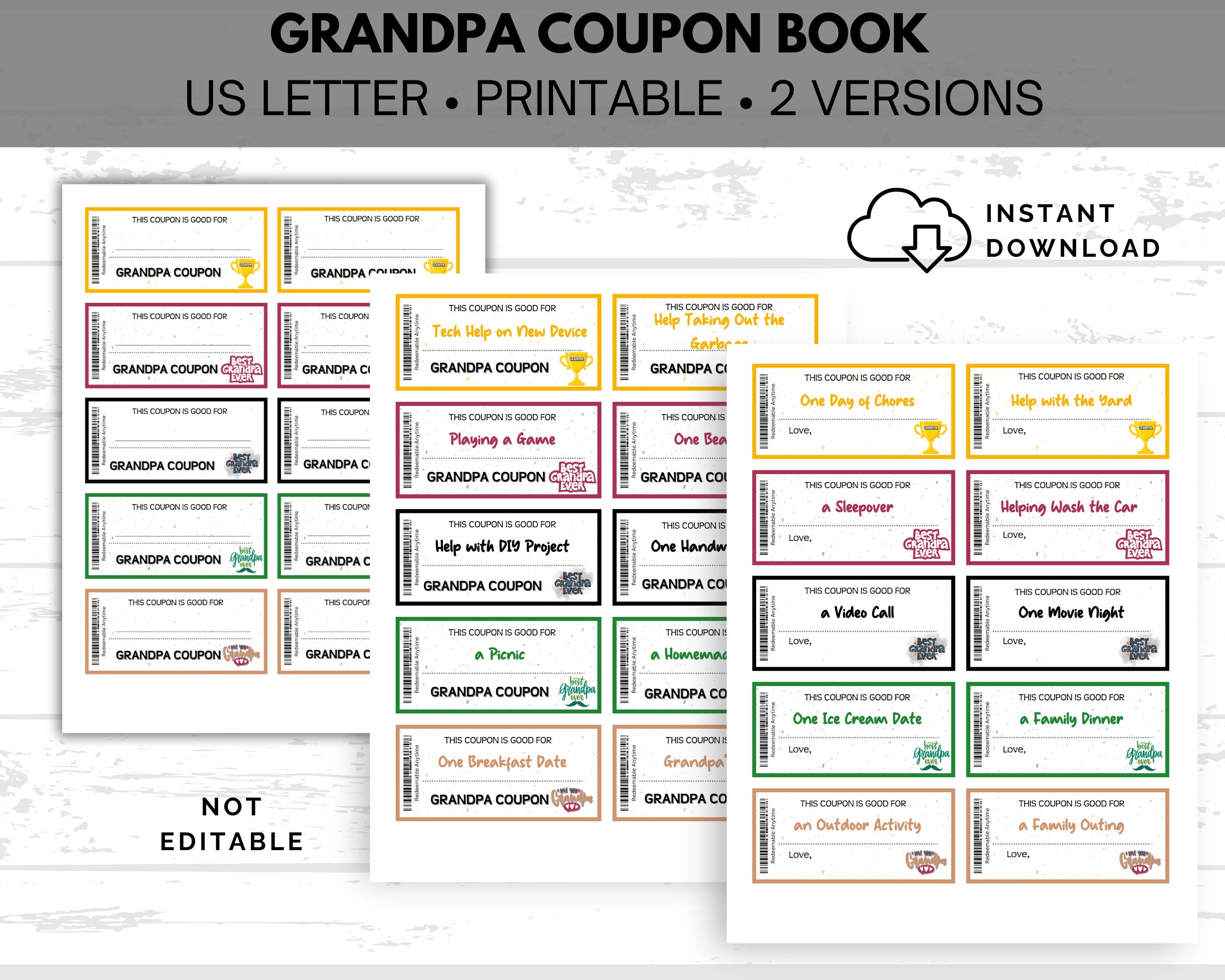 Birthday Coupon Booklet for Grandpa, Grandparents Day Gift, Fathers Day ...