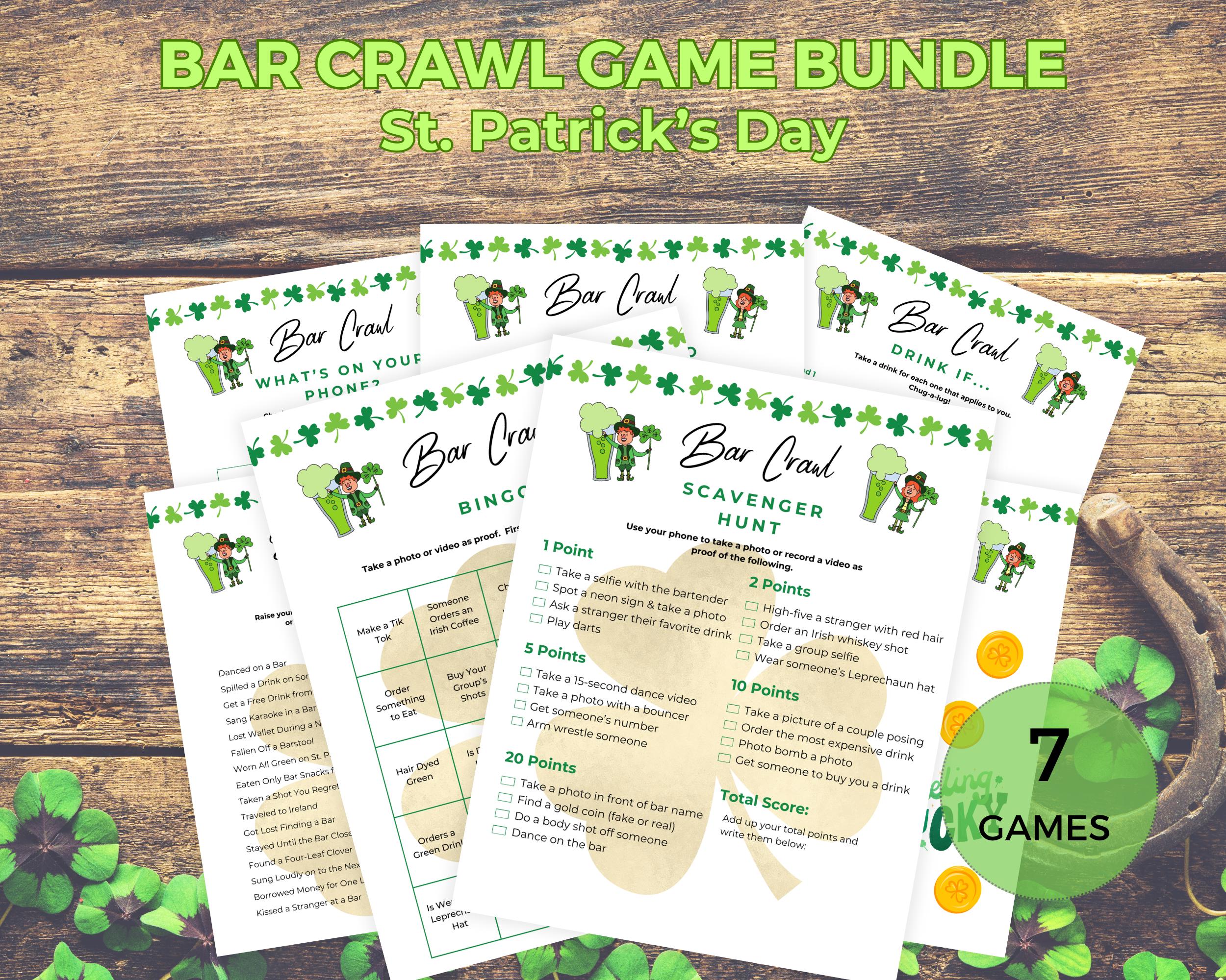 St Patrick's Day Bar Crawl Game Bundle, 21+ Adult Printable Games, Pub ...