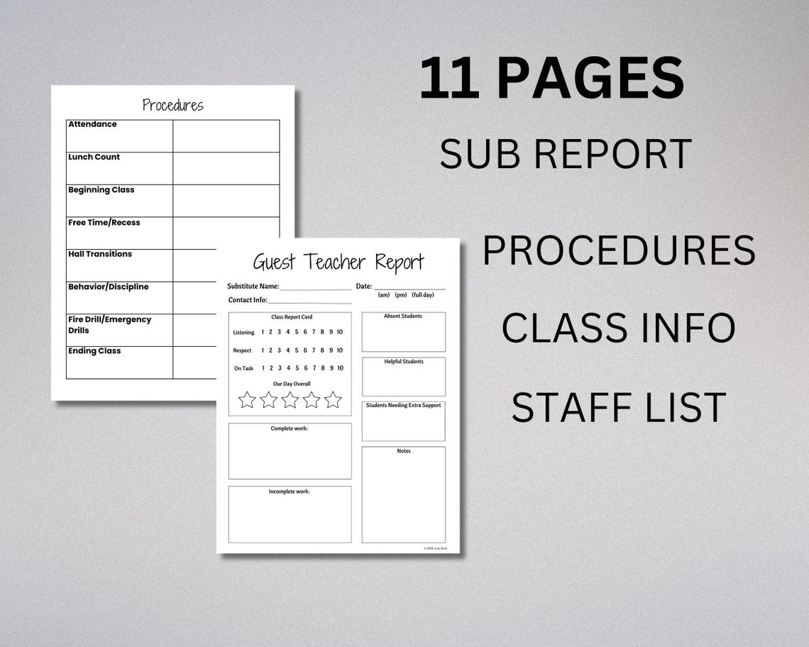 Substitute Teacher Binder Editable Template, Substitute Plans, Sub Plan ...