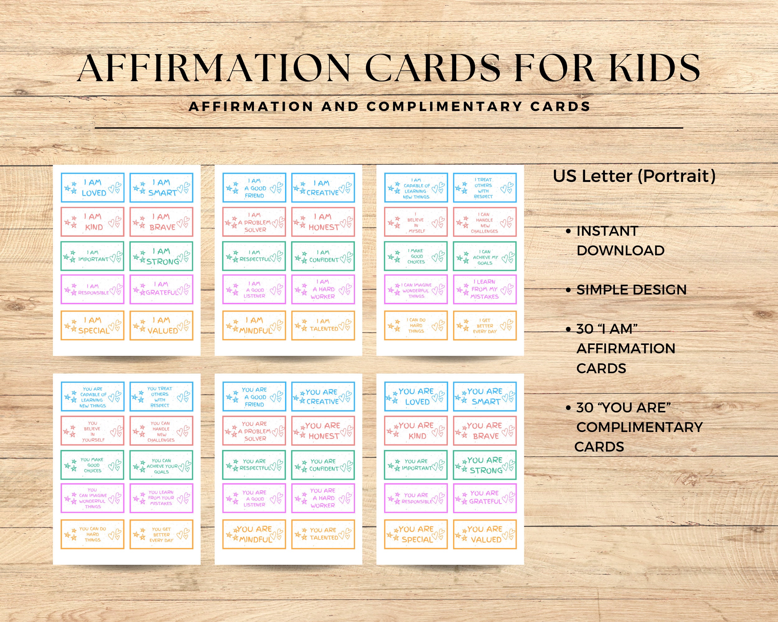 Affirmation Cards for Kids Printable, 60 Positivity Cards, Positive ...