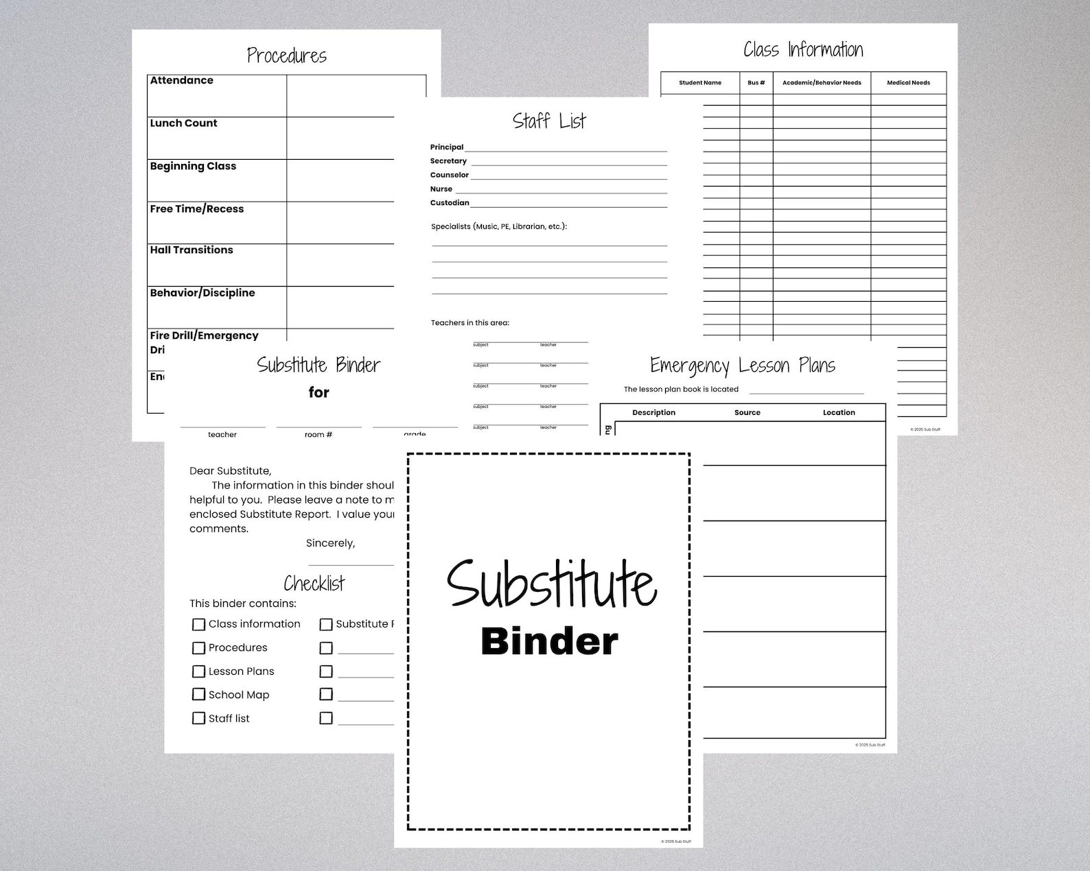 Substitute Teacher Binder Editable Template, Substitute Plans, Sub Plan ...