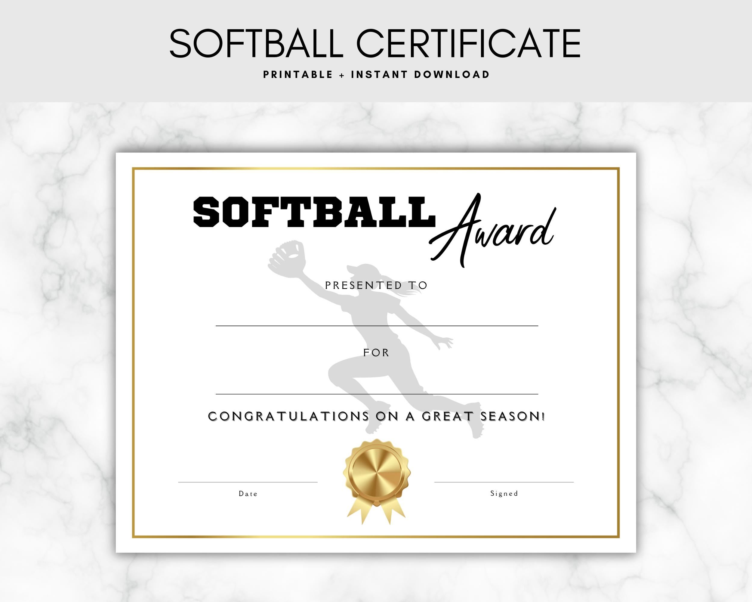 Softball Certificate Printable, Team Participation Award, Team Party ...