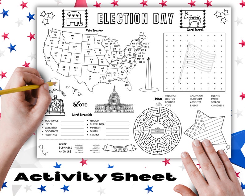 Election Day Activity Page Placemat Printable, Presidential Election ...
