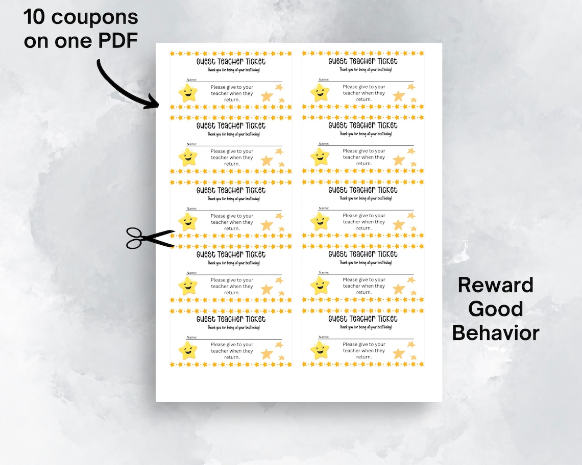 Substitute Teacher Reward Ticket Printable, Substitute Teacher Resource ...