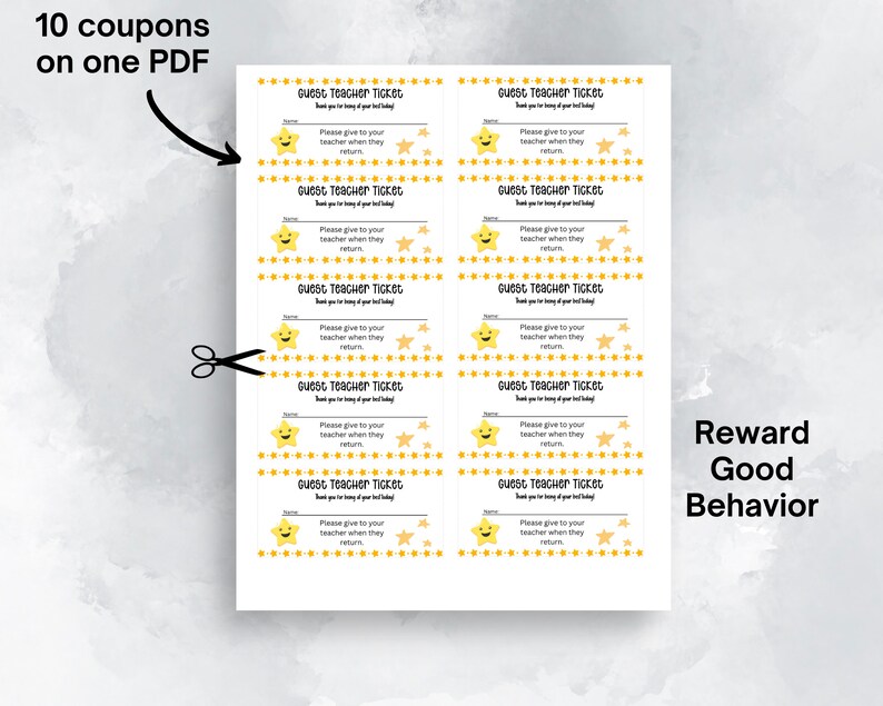 Substitute Teacher Reward Ticket Printable, Substitute Teacher Resource ...