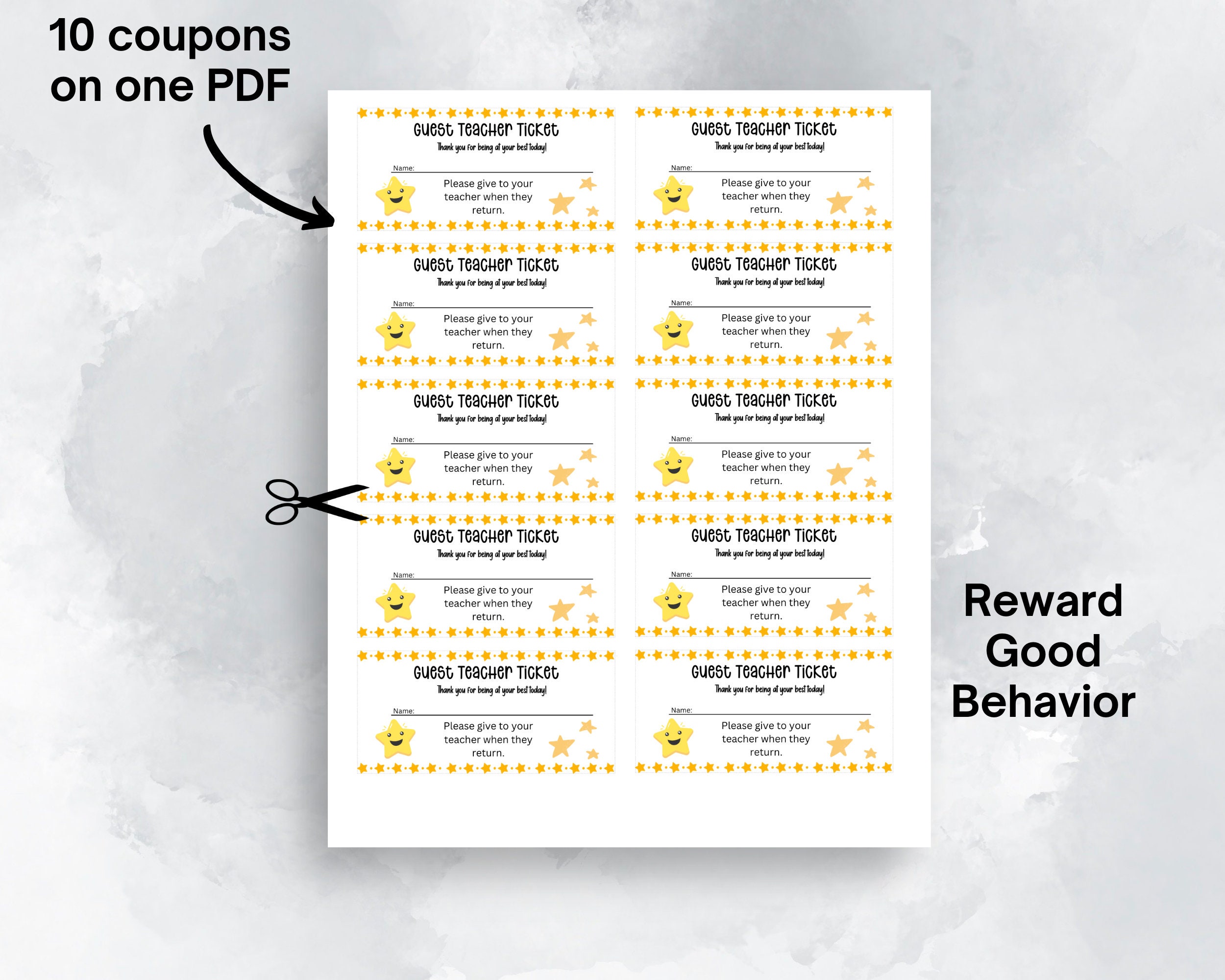 Substitute Teacher Reward Ticket Printable, Substitute Teacher Resource ...