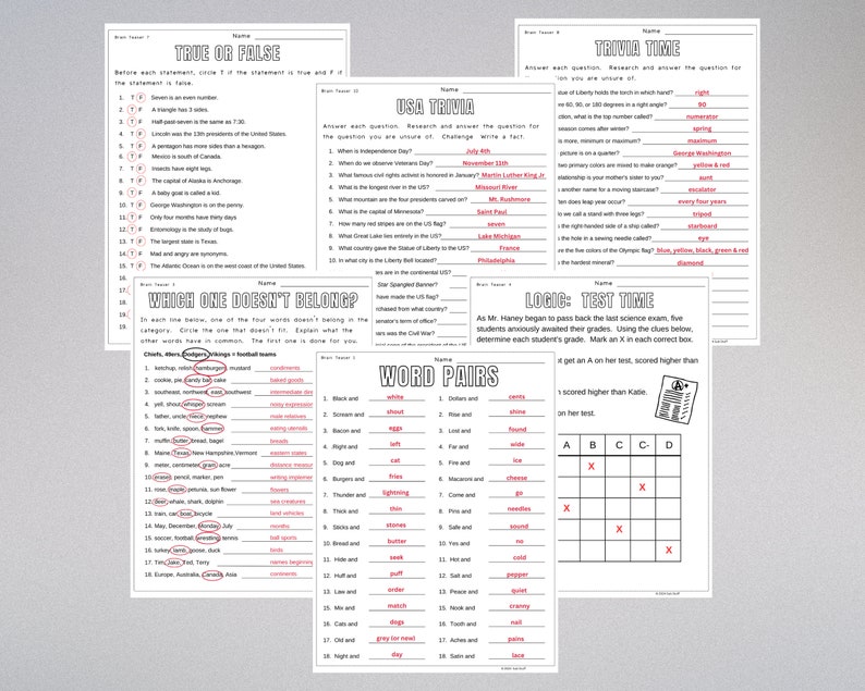Brain Teasers Word Puzzles Bundle for Grades 3-6 Printable, Thinking ...
