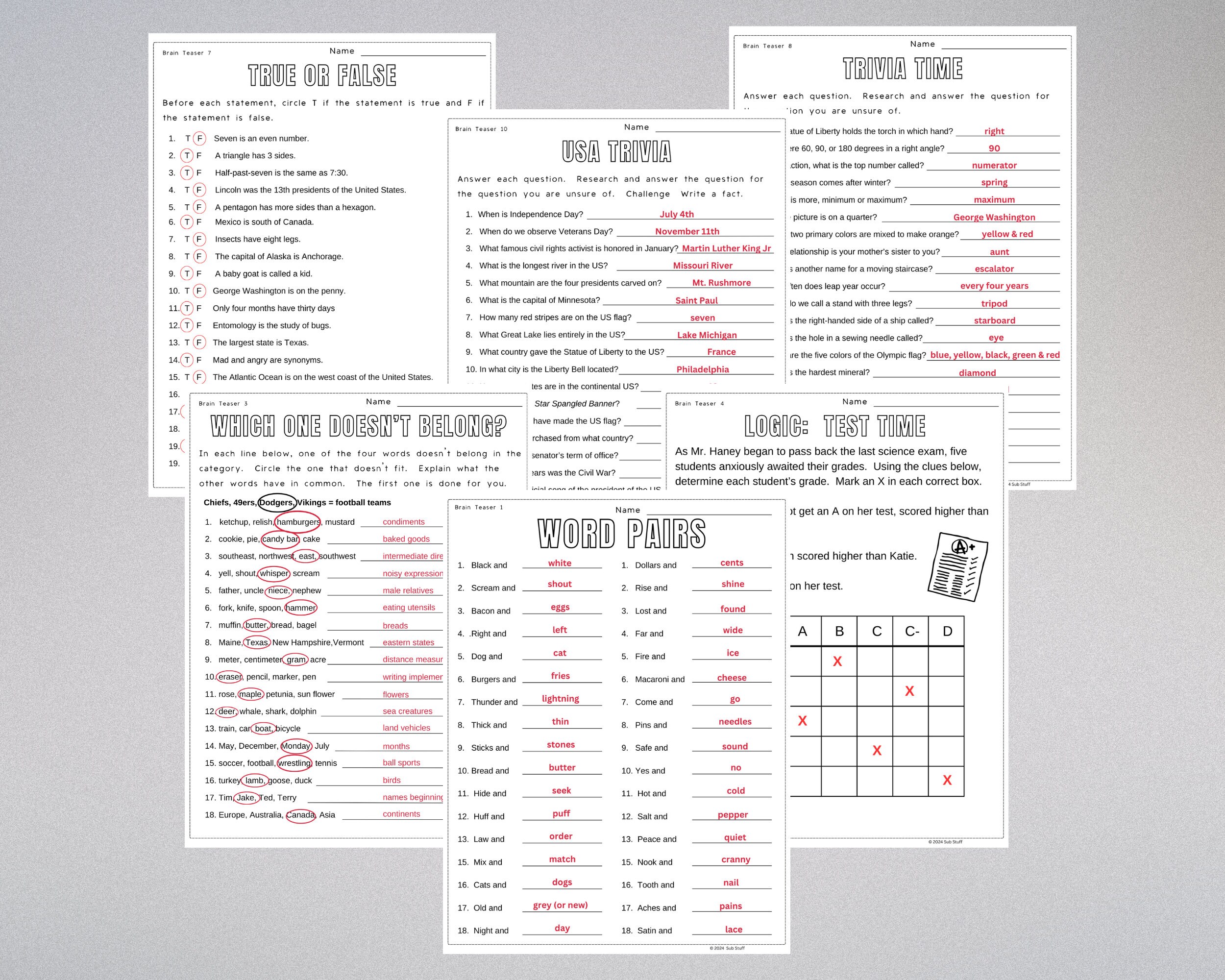 Brain Teasers Word Puzzles Bundle for Grades 3-6 Printable, Thinking ...