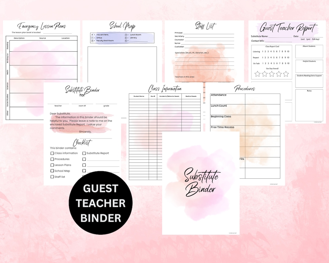 Substitute Teacher Binder Templates, Substitute Plans, Sub Plan ...