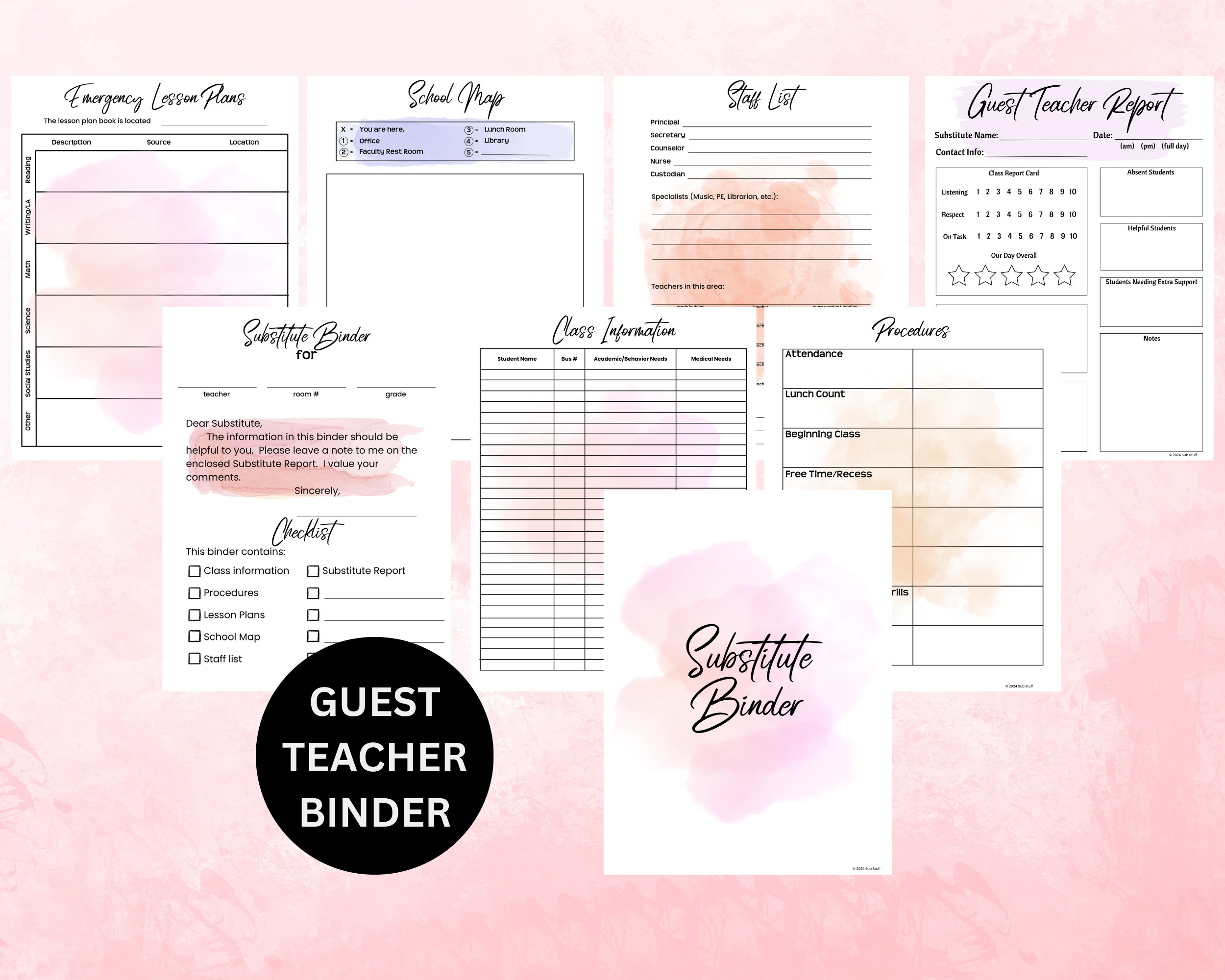Substitute Teacher Binder Templates, Substitute Plans, Sub Plan ...