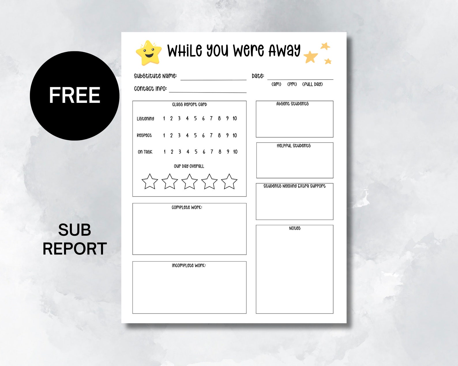 Substitute Teacher Reward Ticket Printable, Substitute Teacher Resource ...