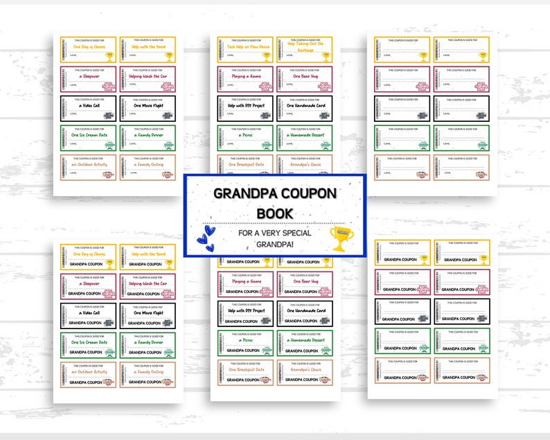 Birthday Coupon Booklet for Grandpa, Grandparents Day Gift, Fathers Day ...