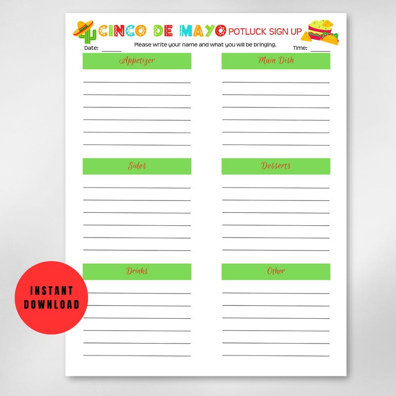 Cinco De Mayo Potluck List - Etsy