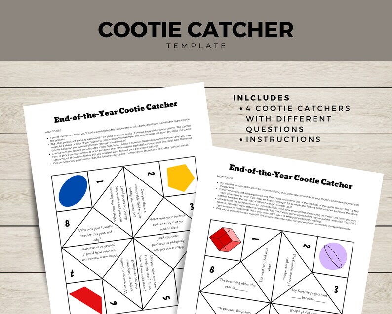 Cootie Catcher Printable for End of the Year, Game for 2-6 Grade ...