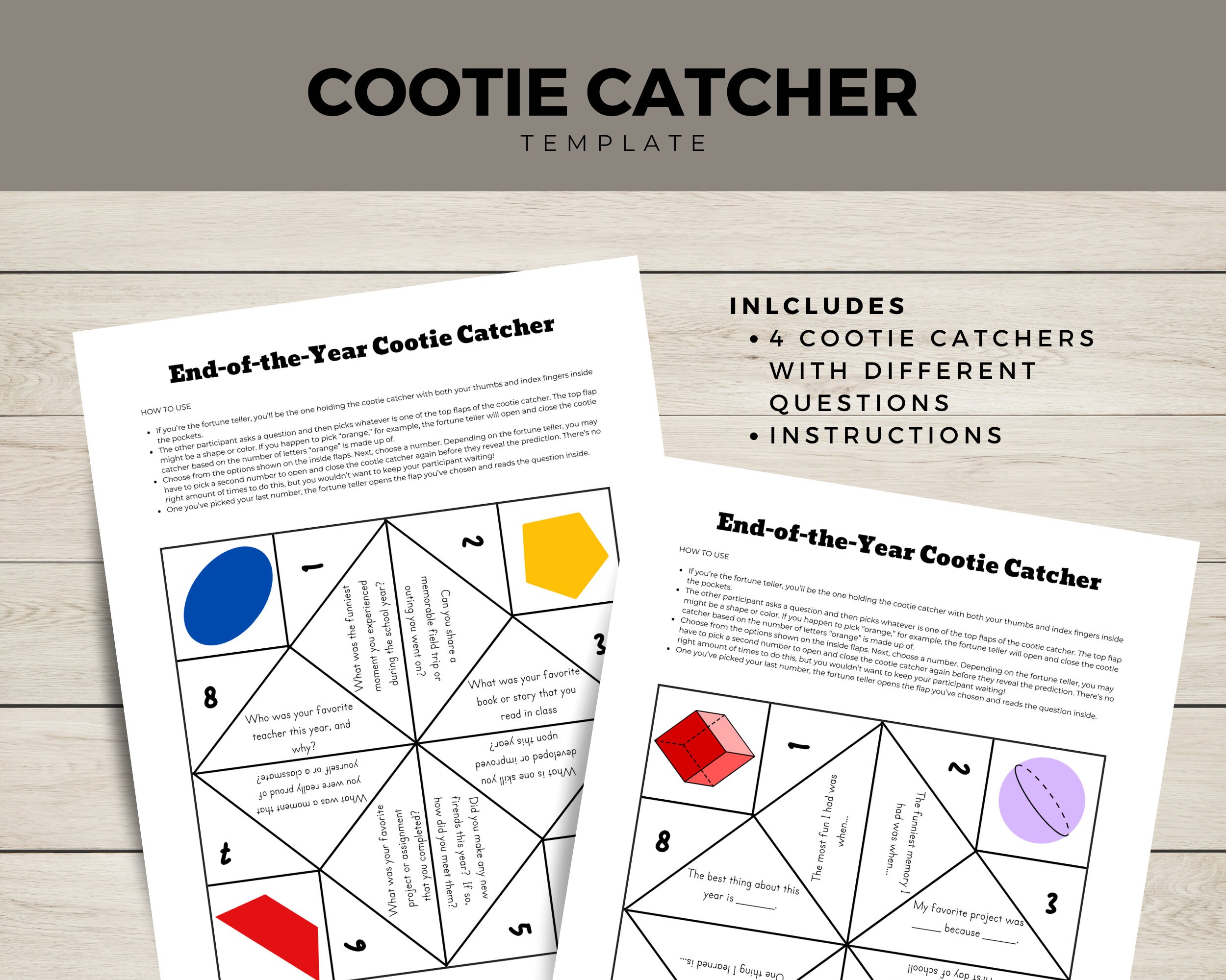 Cootie Catcher Printable for End of the Year, Game for 2-6 Grade ...