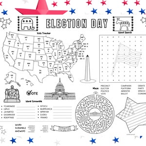 Election Day Activity Page Placemat Printable, Presidential Election ...